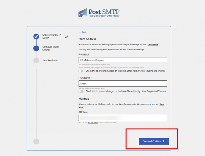 Post SMTP Integration with Mailtrap